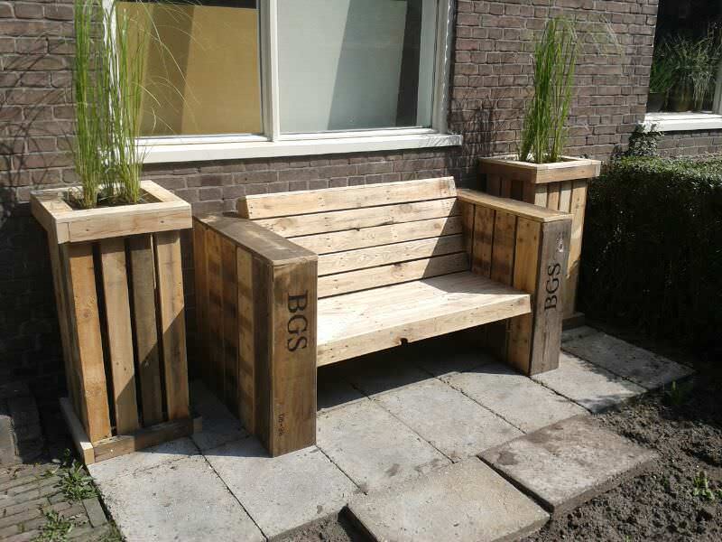 Lounge Bench & Two Large Planter Boxes Made Of Recycled Pallet Wood ...