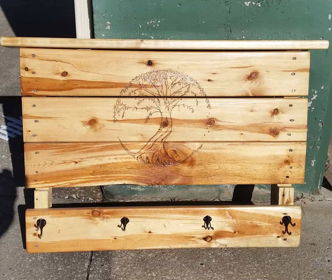 Pretty Woodburned Tree of Life Pallet Coat Rack • 1001 Pallets