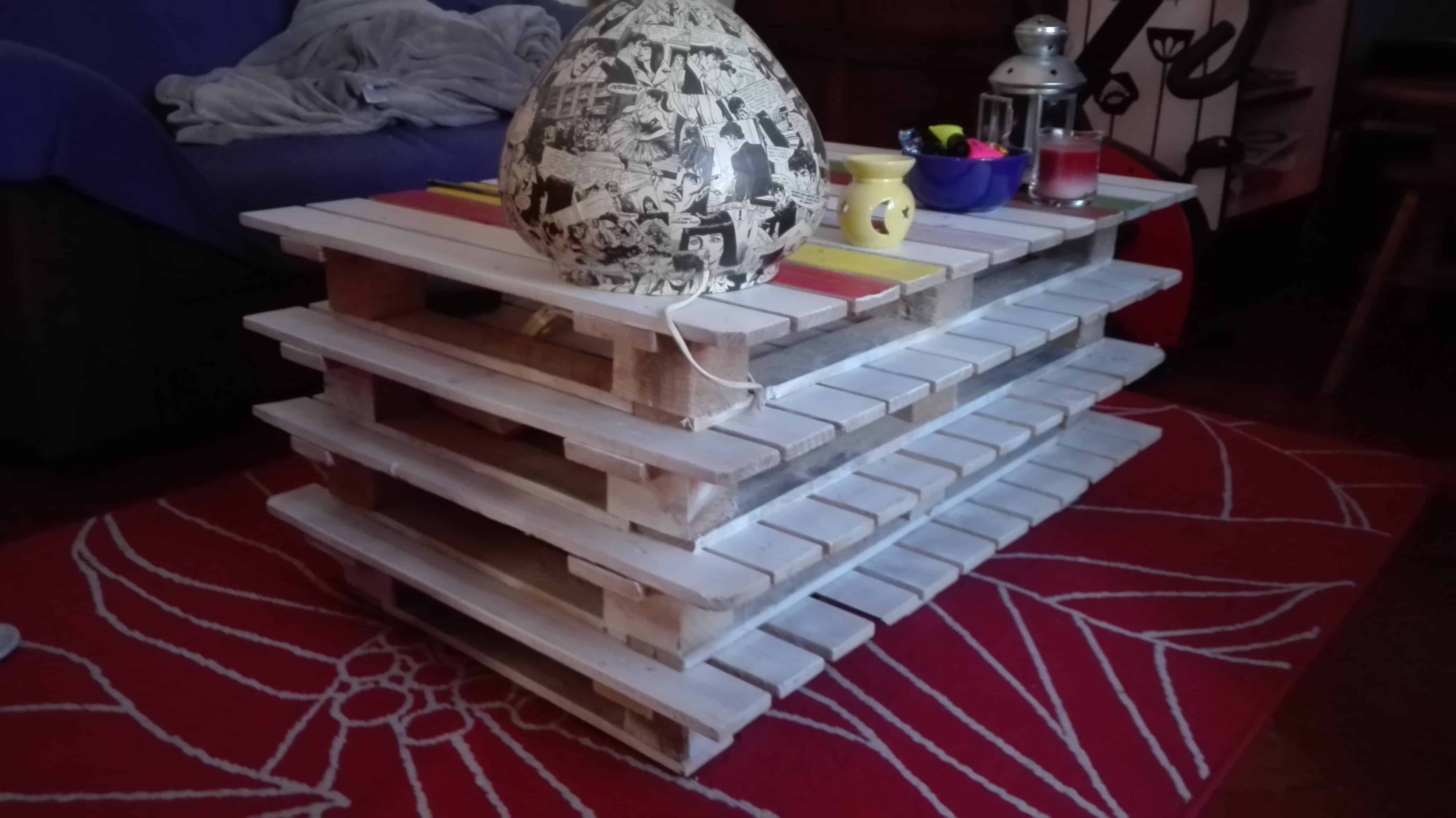 Stacked Pallet Coffee Table With Cheery Colors • 1001 Pallets