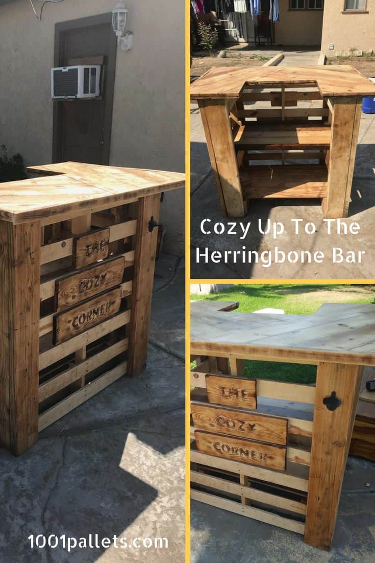 Cozy Corner Herringbone Pattern Pallet Bar • 1001 Pallets